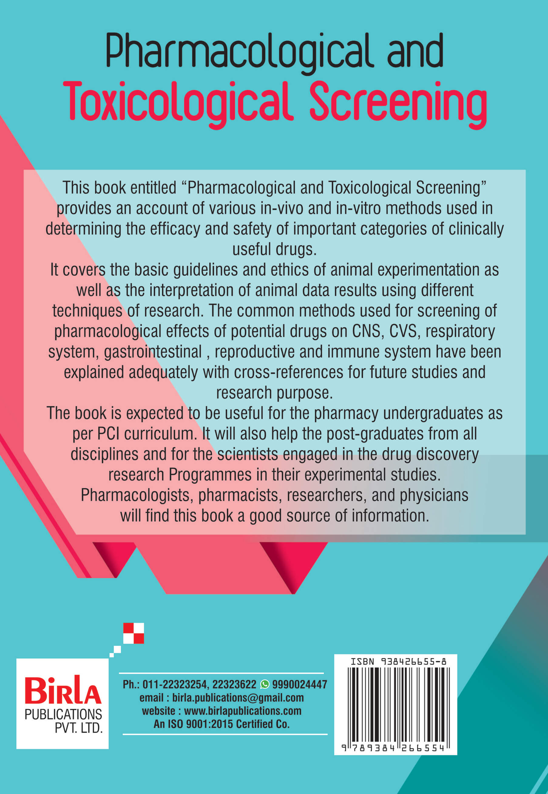 PHARMACOLOGICAL & TOXICOLOGICAL SCREENING || Birla Publications Pvt. Ltd. PHARMACOLOGICAL & TOXICOLOGICAL SCREENING || Birla Publications Pvt. Ltd.